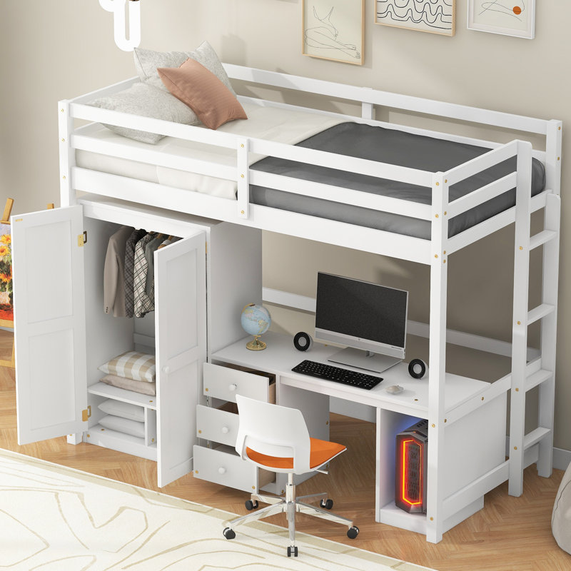 Harper&Bright Designs Multi-Purpose Loft Bed with Built-In Desk and Wardrobe | Wayfair